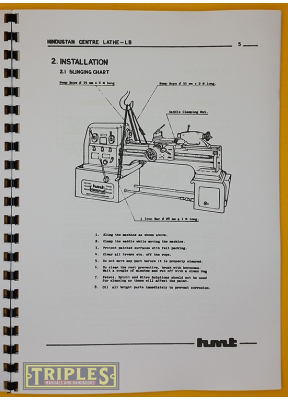 HMT Centre Lathe Model LB Working Instructions.